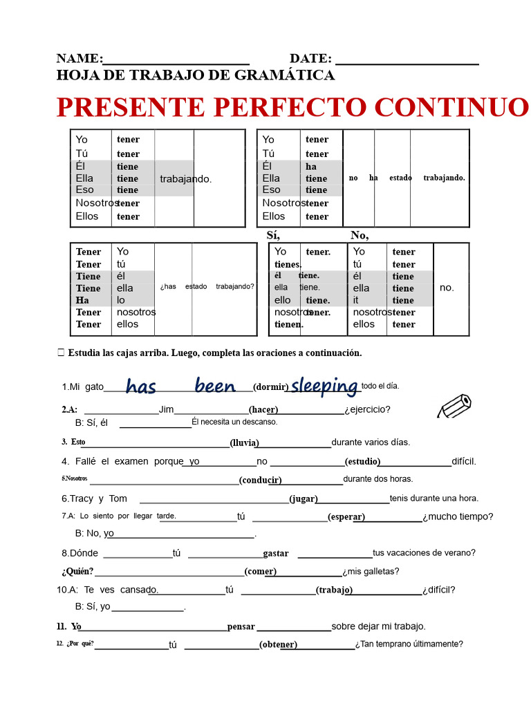 Presente Perfecto Continuo | PDF