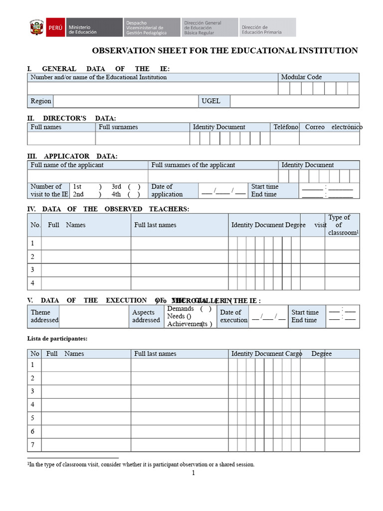 Observation Sheet For Educational Institution | PDF | Learning | Teachers