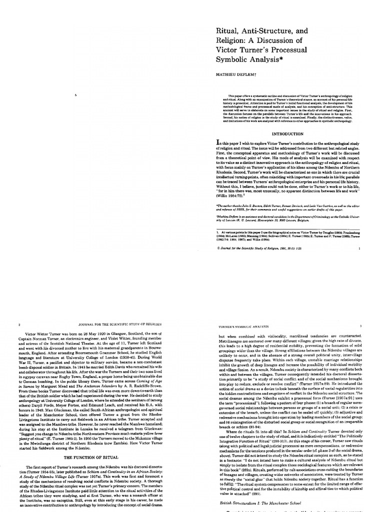 Ritual, Anti-Structure and Religion: A Discussion of Victor Turner's ...