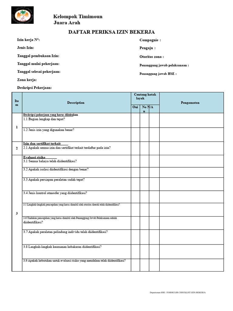 Daftar Periksa PTW Baru | PDF
