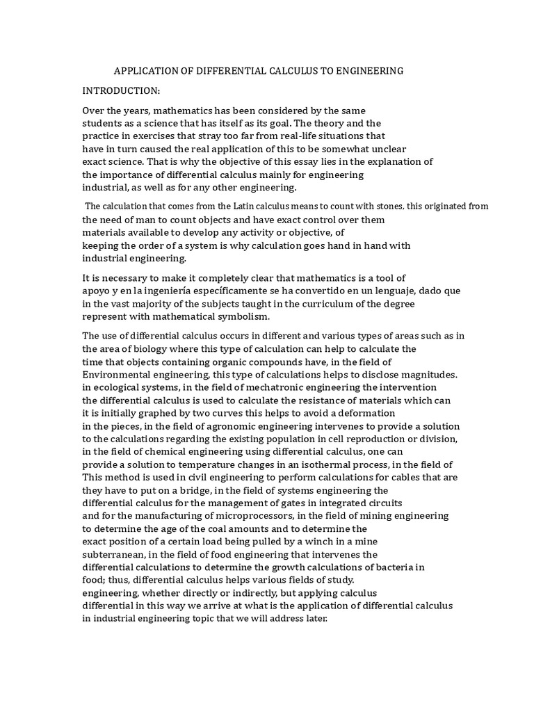 Differential Calculus in Engineering Applications | PDF | Equations ...
