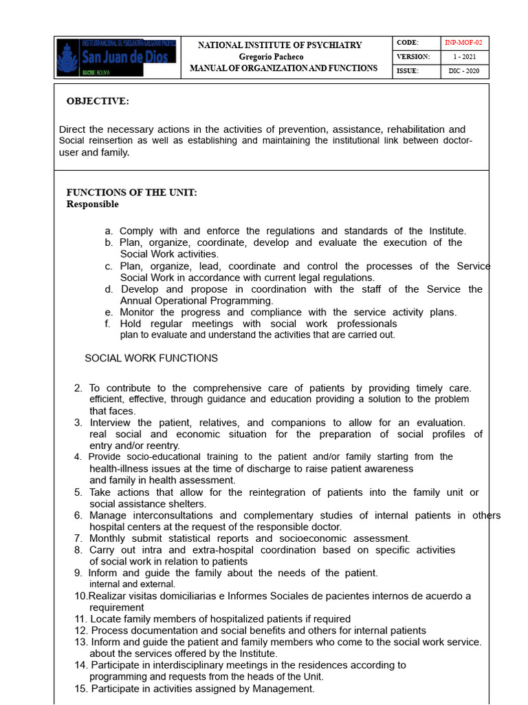 Manual Social Work Functions | PDF
