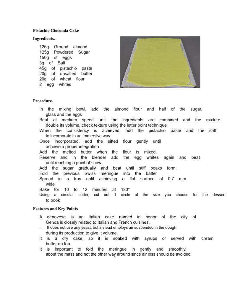 Pistachio Gioconda Cake | PDF | Cakes | Flour
