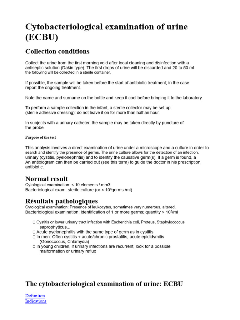 Urine Cytobacteriological Exam Guide | PDF | Urinary Tract Infection ...