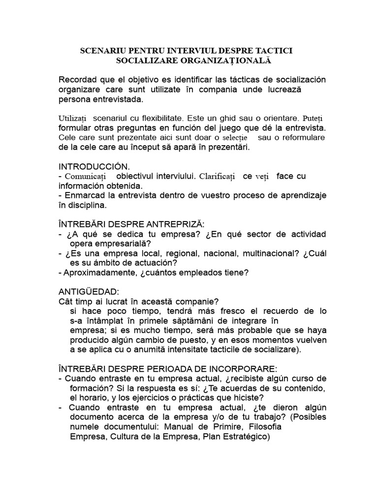 SCENARIU PENTRU INTERVIUL ORGANIZATIONAL | PDF