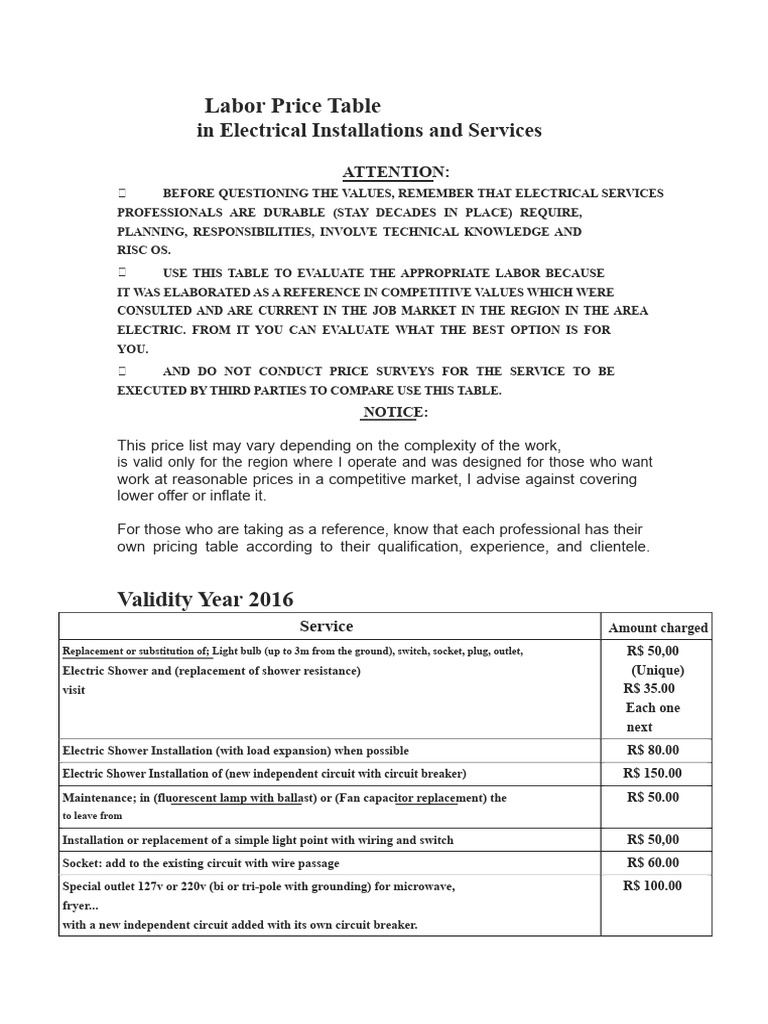 Electrical Labor Price Guide 2016 | PDF | Salary | Manufactured Goods