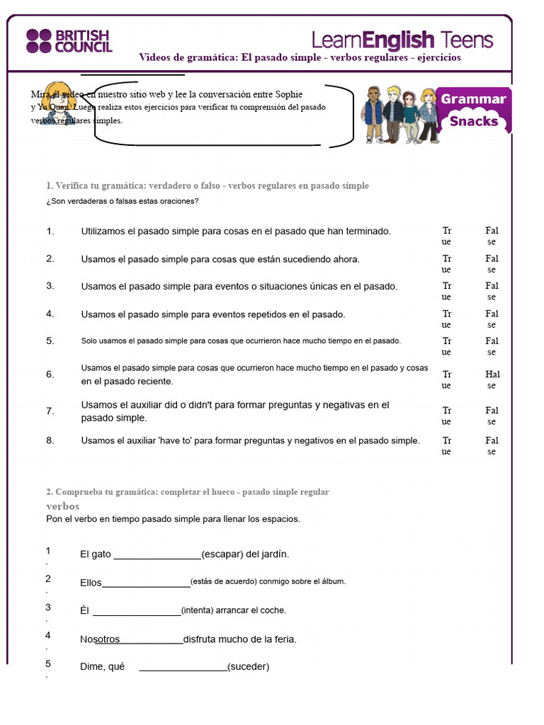 Gs Past Simple Regular - Ejercicios 2 | PDF | Verbo | Lingüística