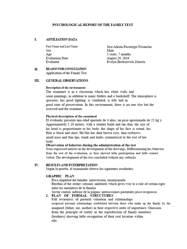 Psychological Report of The Family Test | PDF | Psychological Concepts ...