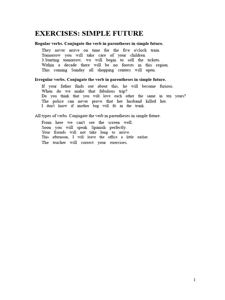Simple Future Exercises | PDF