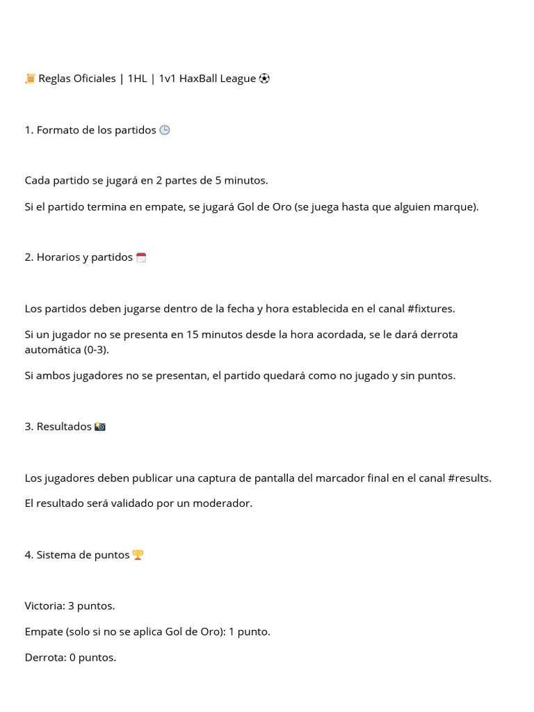 Reglas Oficiales 1HL 1v1 HaxBall League | PDF