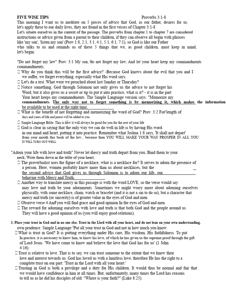 Five Biblical Tips for Daily Living | PDF | Book Of Proverbs | Love