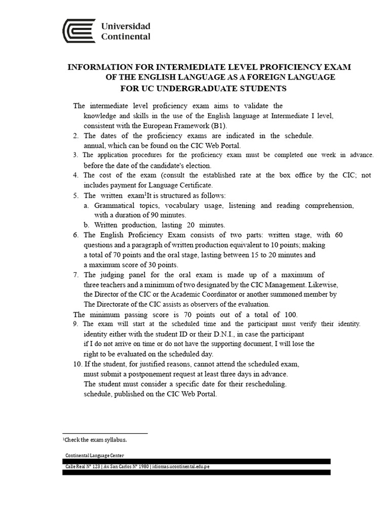 Information for Intermediate Level Proficiency Exam Undergraduate UC ...