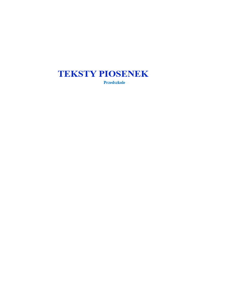 Teksty Piosenek Przedszkola | PDF