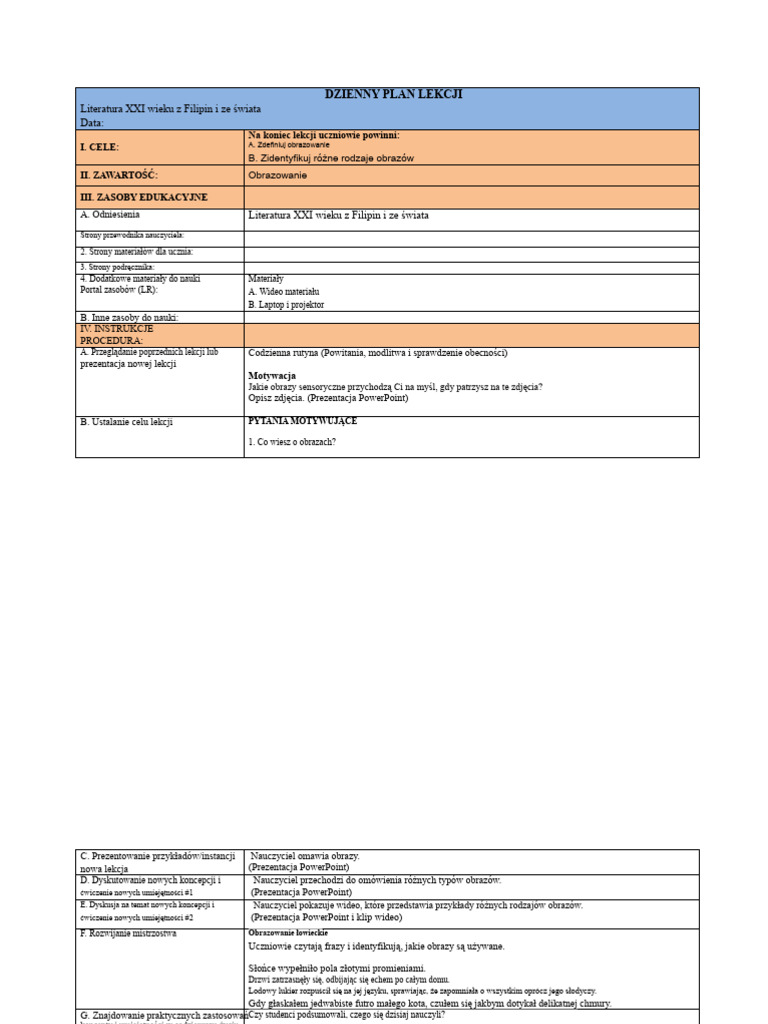 Codzienny Dziennik Lekcji Obrazowania | PDF