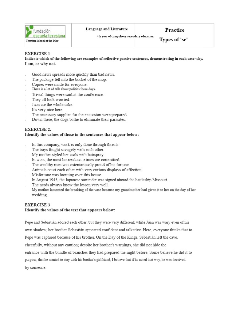 Types of "Se" - Practice 4º ESO | PDF | Pronoun | Grammar