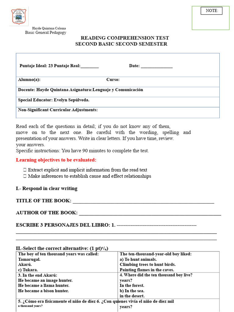 Reading Comprehension 2nd A Boy of Ten Thousand Years | PDF | Reading ...