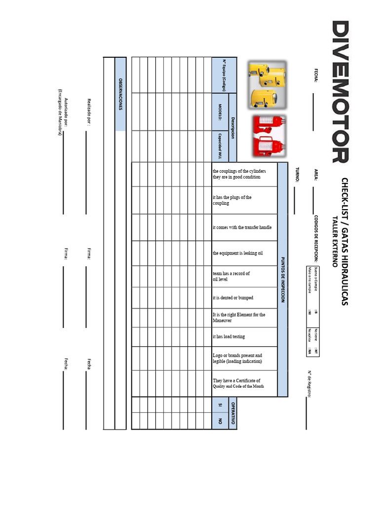Hydraulic Jacks Checklist | PDF