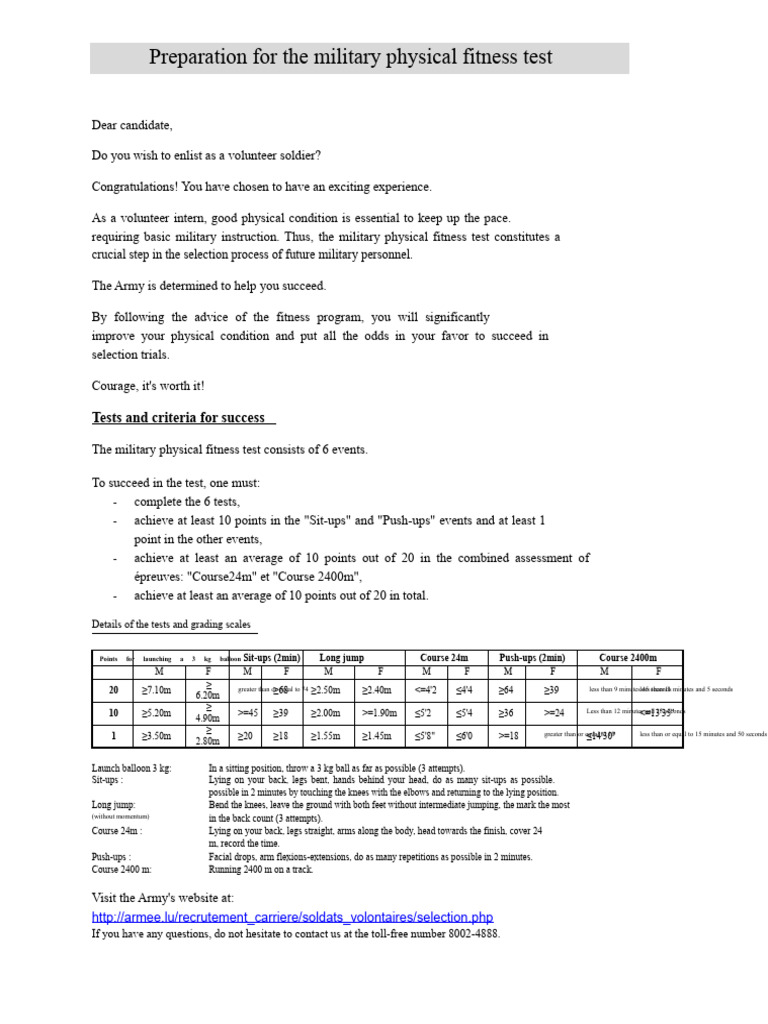 Military Fitness Test Preparation Guide | PDF | Strength Training ...