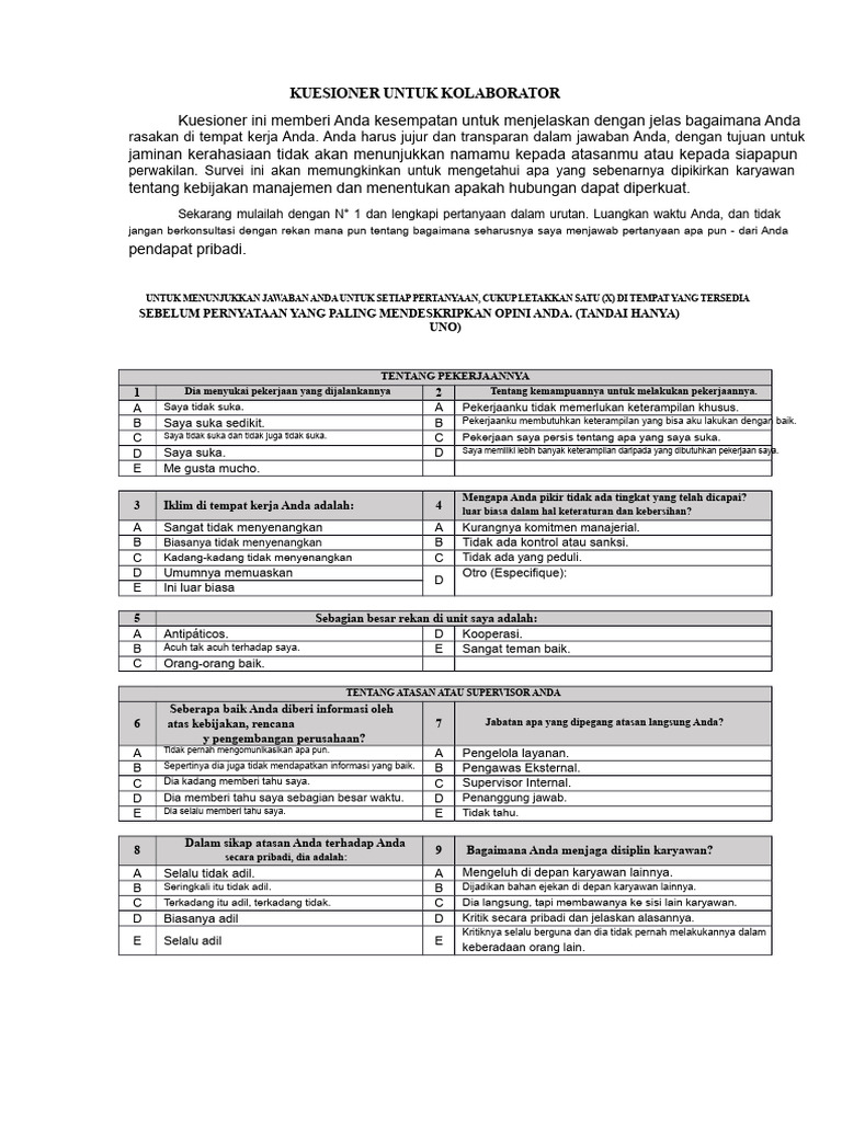 Kuesioner Evaluasi Untuk Atasan | PDF