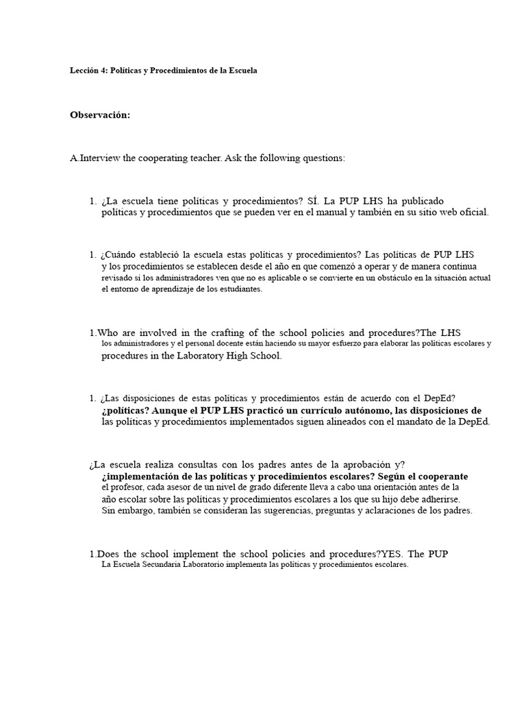 Políticas y Procedimientos en PUP LHS | PDF | Aprendizaje | Escuelas