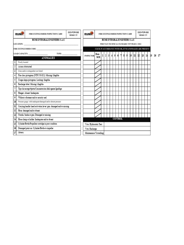 Fire Extinguisher Inspection Card | PDF