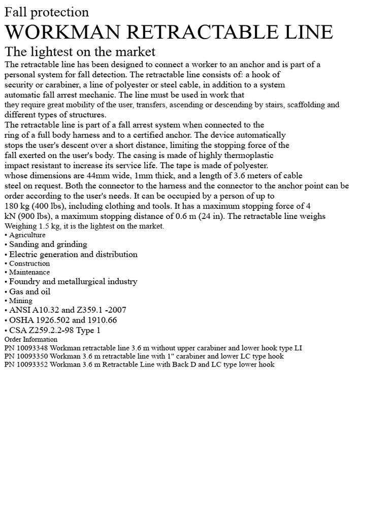 Supplier Sheet For Msa 59642 Retractable Line | PDF
