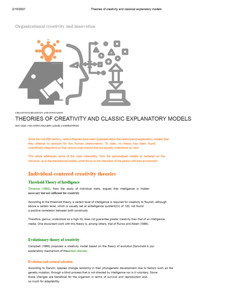Theories of Creativity and Classical Explanatory Models | PDF ...