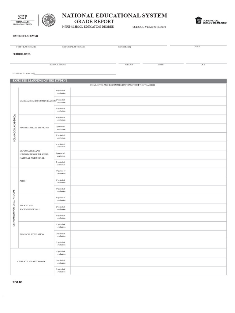 Preschool Report Card (Formats) | PDF | Cognition | Intelligence