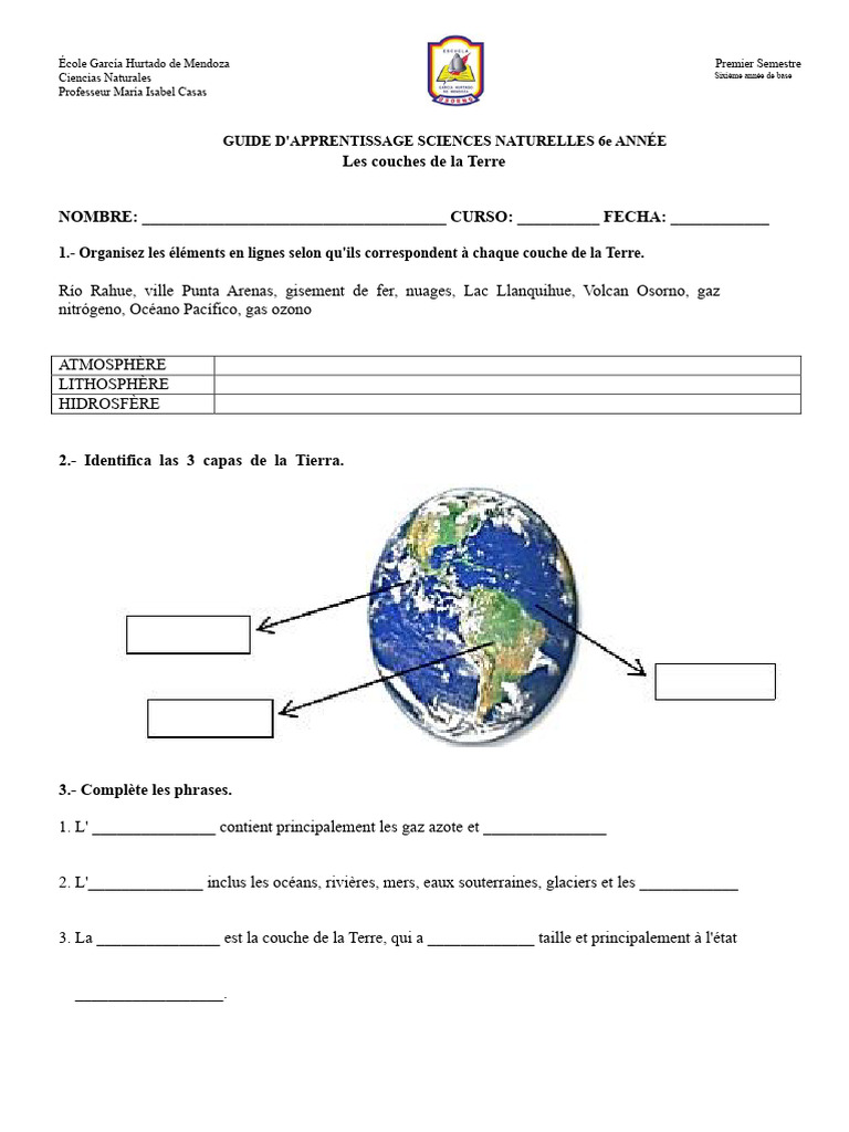Guide 6° Les Couches de La Terre | PDF | Terre | Atmosphère