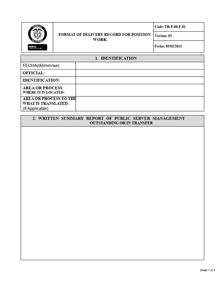 Job Position Handover Record Format PDF | PDF