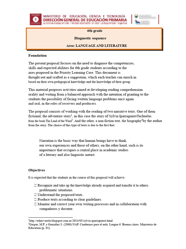 6th Grade Language Skills Diagnostic Plan | PDF | Reading Comprehension ...