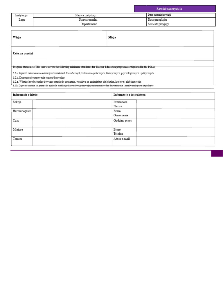 Program Nauczania Zawodu Nauczyciela OBE | PDF