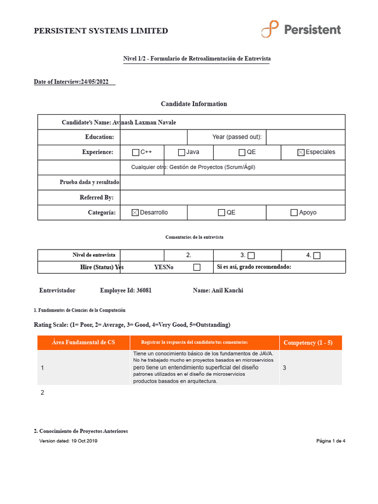 Persistent Systems Limited: Candidate Information | PDF | Java ...