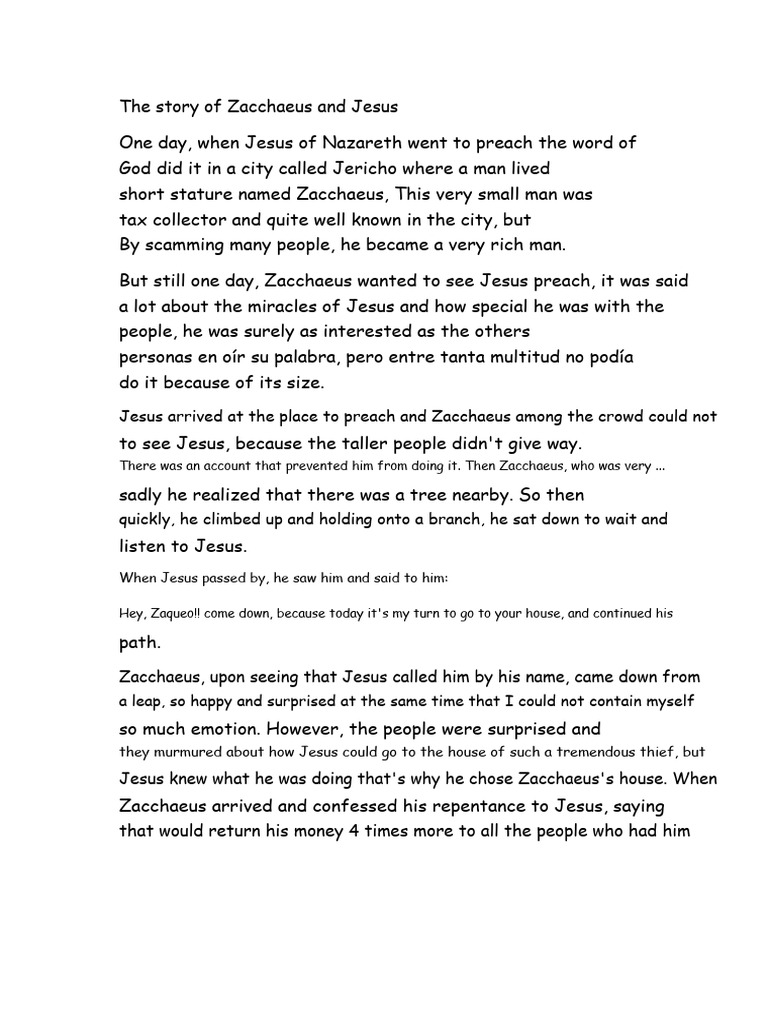 The Story of Zacchaeus and Jesus | PDF