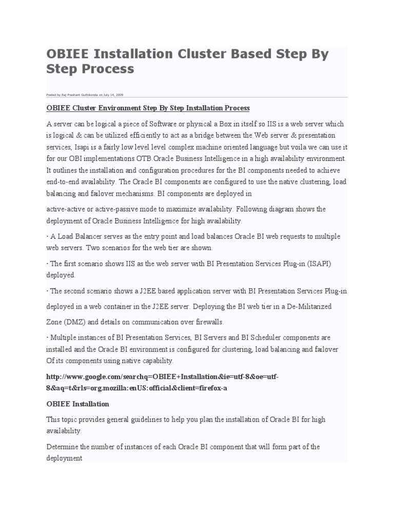 OBIEE Cluster Installation Guide | PDF | Computer Cluster | Load Balancing (Computing)