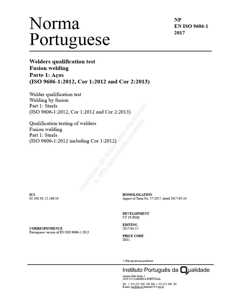 NP en Iso 9606-1 (2017) PDF | PDF | Welding | Construction