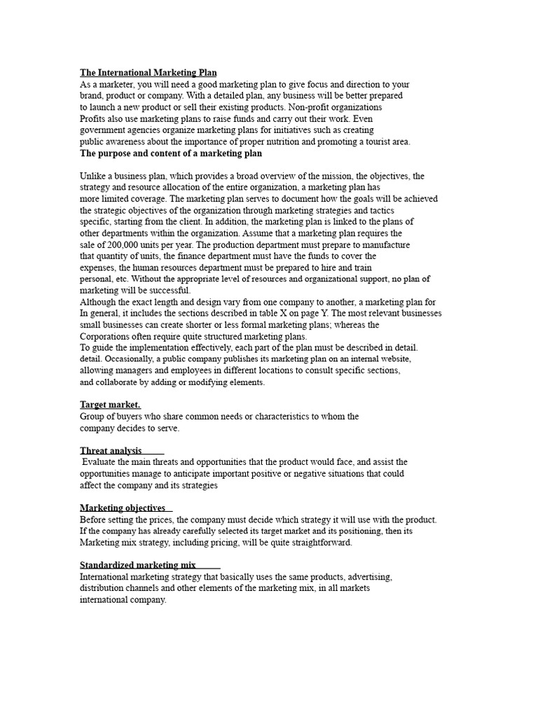 The International Marketing Plan | PDF | Marketing | Marketing Strategy