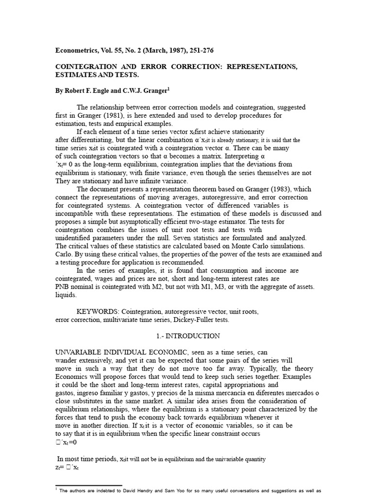 Cointegration and Error Correction, Representations, Estimates, and ...