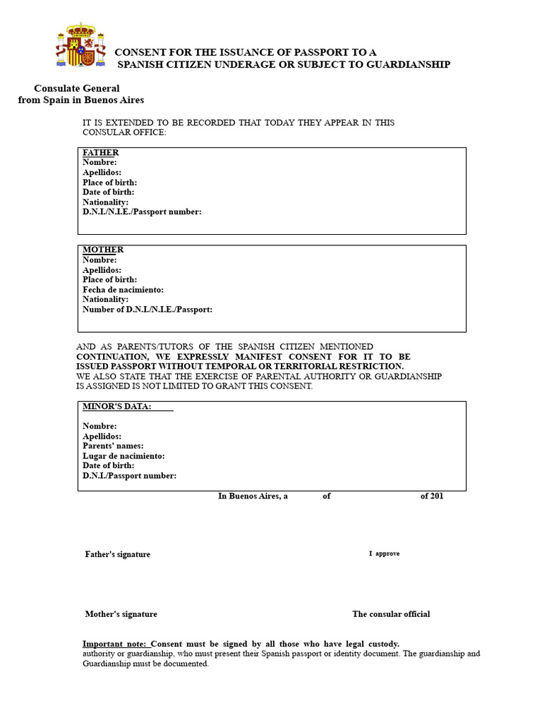 Passport Consent for Spanish Minors | PDF