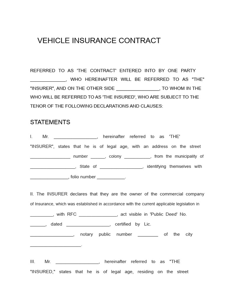 Vehicle Insurance Contract Agreement | PDF | Insurance | Private Law