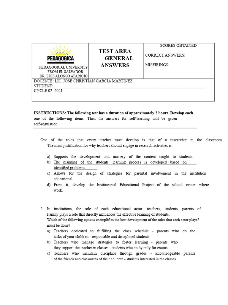 Items Area General Responses | PDF | Curriculum | Teachers