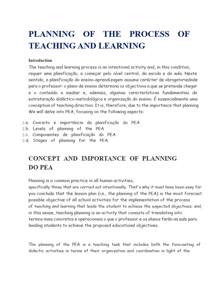 Planning of The Teaching and Learning Process | PDF | Learning | Knowledge