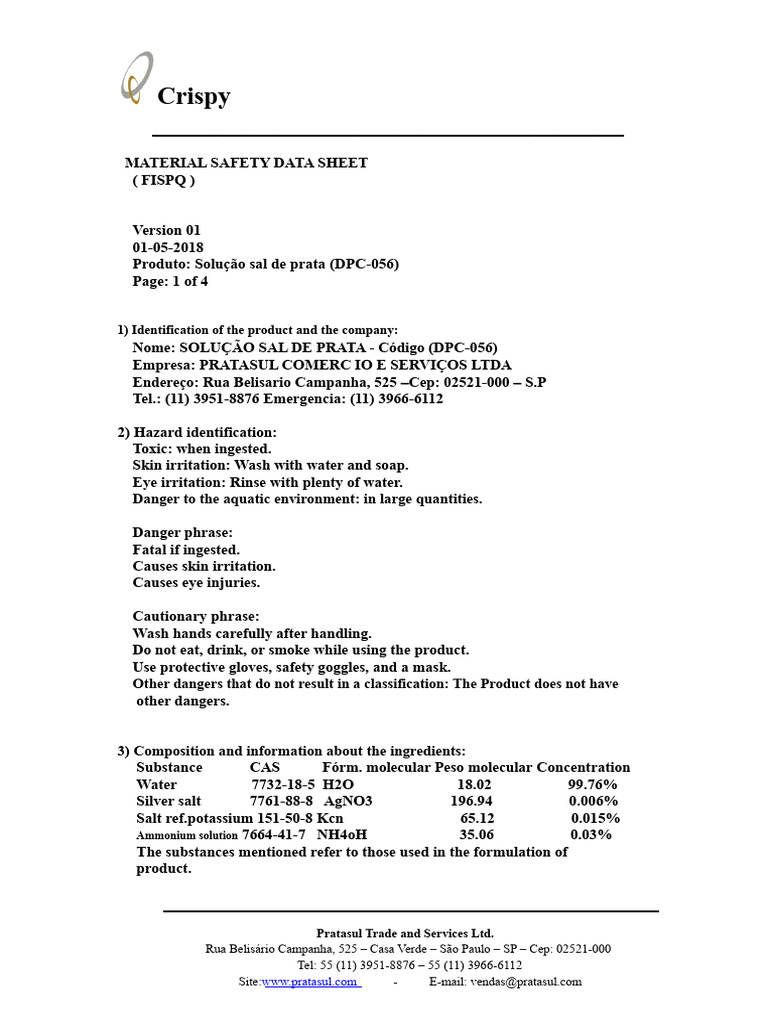Safety Data Sheet (DPC-056) | PDF | Water | Toxicity