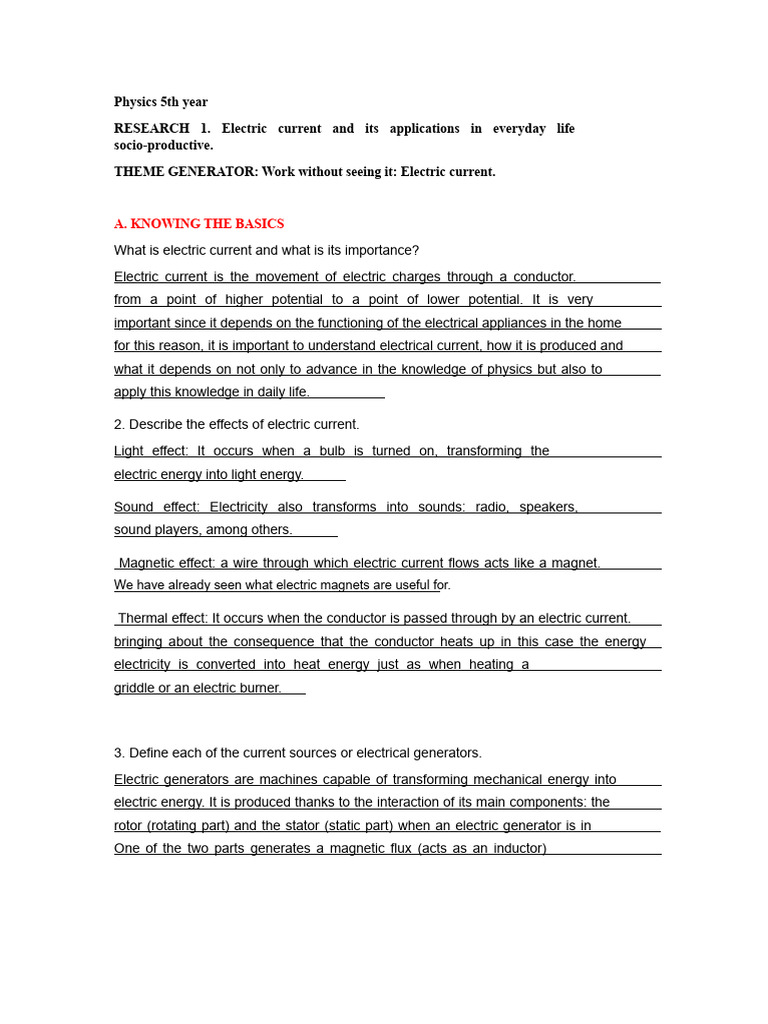 Understanding Electric Current Basics | PDF | Electric Current ...