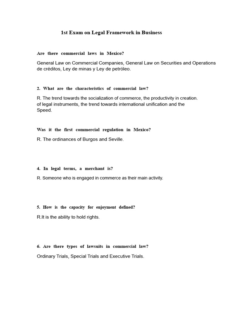 1st Exam of Legal Framework in Business.docx | PDF