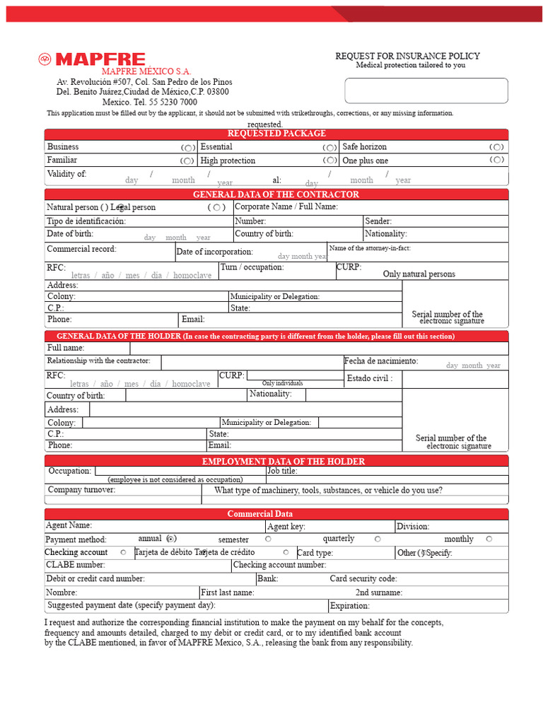 MAPFRE Application For Insurance Policy - Medical Protection Tailored To Your Needs | PDF ...