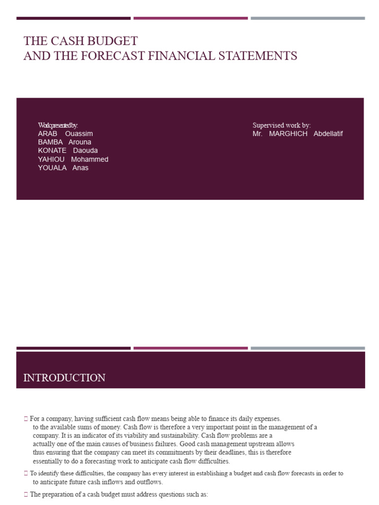 Cash Budget and Projected Summary Statements | PDF | Budget ...
