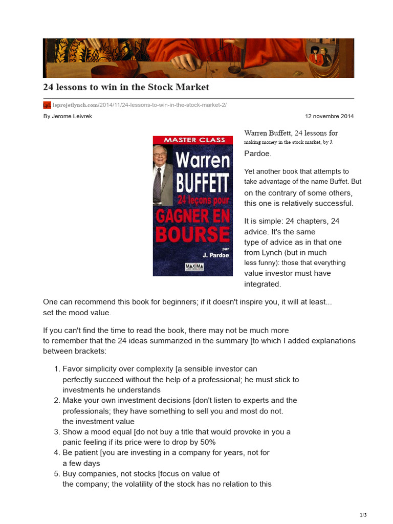 24 Lessons To Win in The Stock Market | PDF | Stocks | Investing