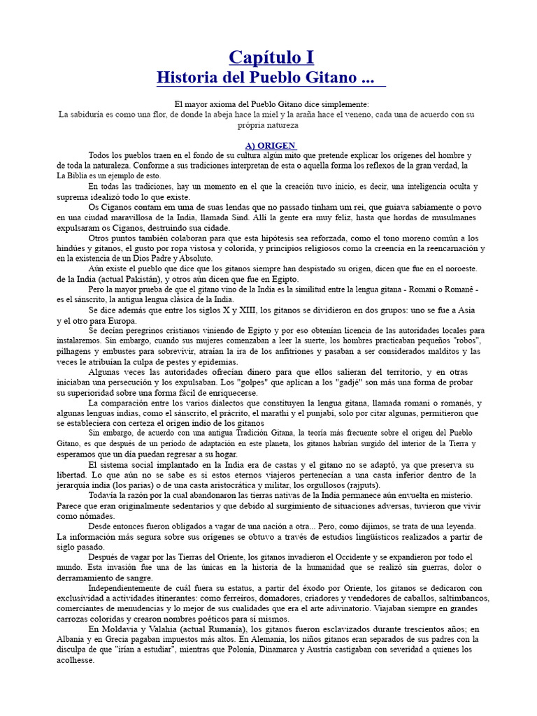 I - HISTORIA DE LOS GITANOS - A) Origen - B) Clanes o Tribus - C ...