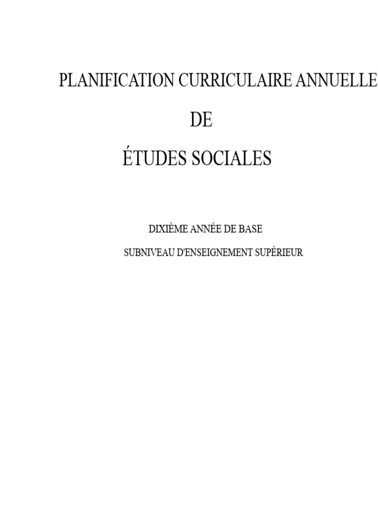 Planification Curriculaire Annuelle: DE Études Sociales | PDF ...